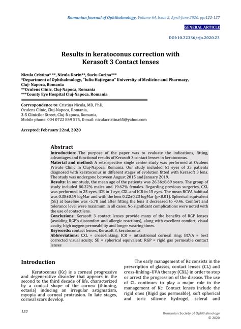 PDF Results In Keratoconus Correction With Kerasoft Contact Lenses