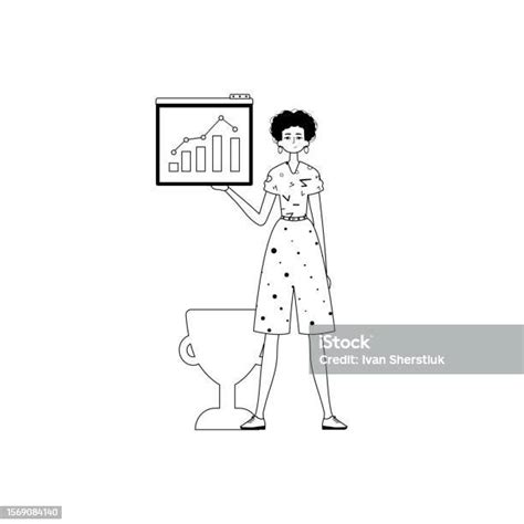 여자 아이는 거만한 도덕적 동기를 가진 합계 그래프를 들고 있습니다 검게 하고 달걀 흰자 아날로그 스타일러스 트렌디한 스타일