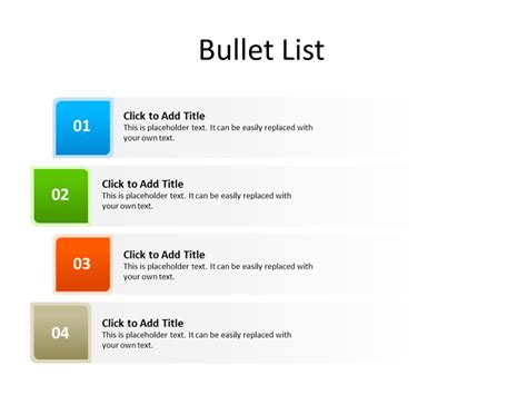 PPT Slide Bullet List 4 Rectangles Multicolor