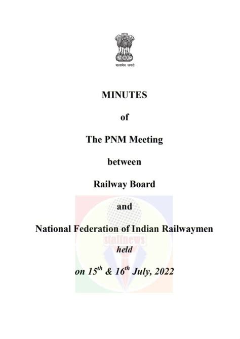 MINUTES Of The PNM Meeting Between Railway Board And NFIR Held On 15th