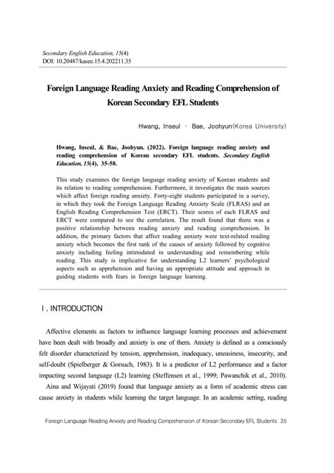 Pdf Foreign Language Reading Anxiety And Reading Comprehension Of