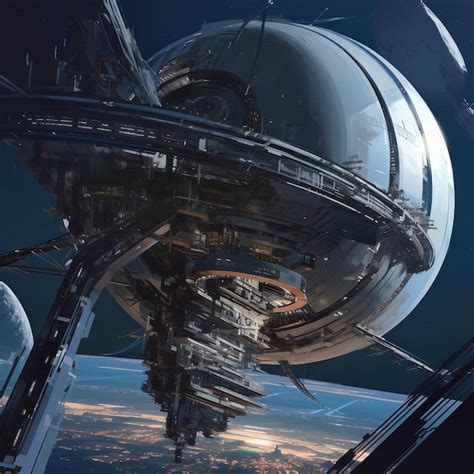 Premium Ai Image Generative Ai Futuristic Space Station Orbiting Planet Outer Space