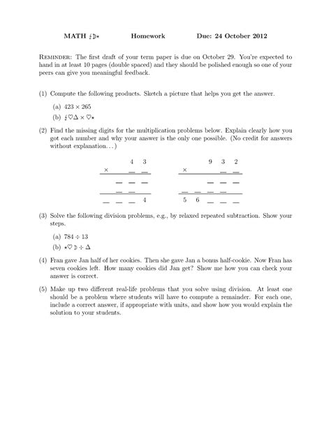 Hw8 Homework Assignment 8 Math ⋆ Homework Due 24 October 2012