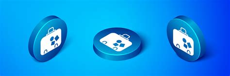 파란색 배경에 격리 된 여행 아이콘에 대한 등색 가방 여행 수하물 표지판 여행 수하물 아이콘 파란색 원 버튼입니다 벡터 3차원 형태에 대한 스톡 벡터 아트 및 기타 이미지