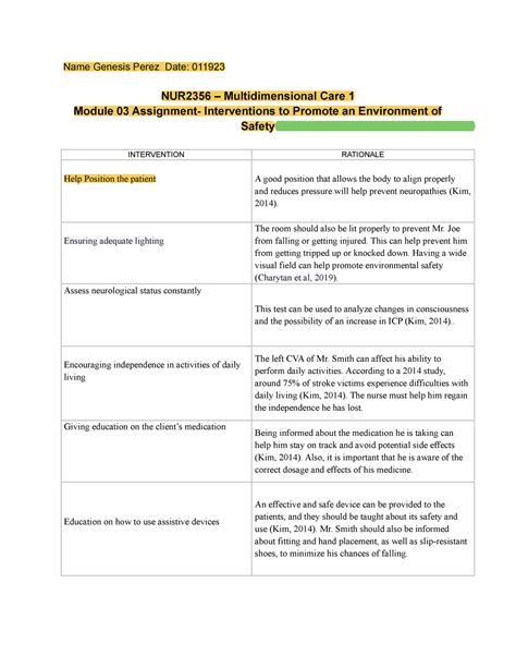 module 03 assignment interventions to promote an environment of safety