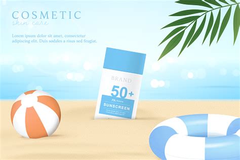 수영 반지가 있는 해변 배경에 있는 자외선 차단제 제품 광고 템플릿 해변에 대한 스톡 벡터 아트 및 기타 이미지 해변 여름