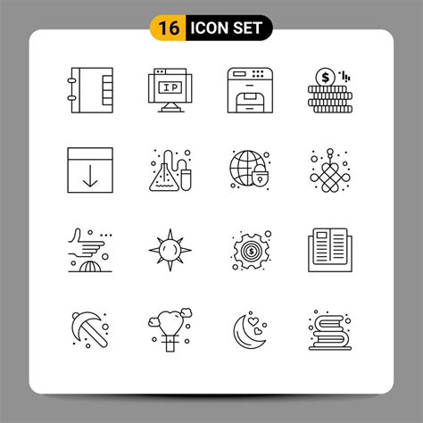 User Interface Pack Of 16 Basic Outlines Of Layout Grid Device Arrange Coin Editable Vector