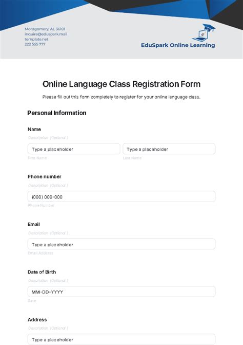 Free Online Language Class Registration Form Template To Edit Online