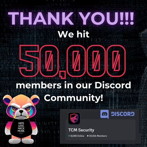 Tcm Security On Linkedin We Hit 50 000 Members In Our Discord