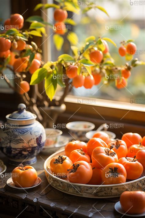 秋天的颜色丰收实果柿子果实高清图片下载 包图网