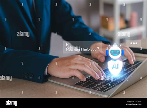 Chat Robot Ai Assistant Concept Businessman Show Command Prompt To Smart Ai Chatbot Modern