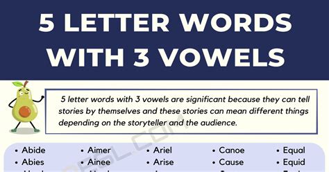 303 Examples Of 5 Letter Words With 3 Vowels In English • 7esl