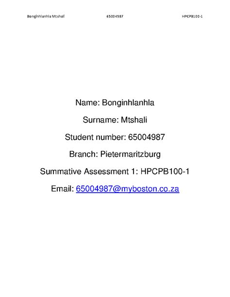 Hpcpb 100 1 Sa1 A Compulsory Assignment Hpps1181 Boston City