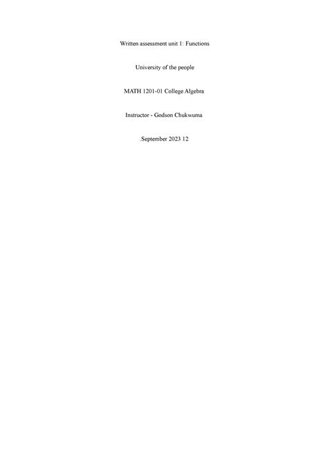 math1201 wa unit 1 math 1201 written assessment unit 1 functions