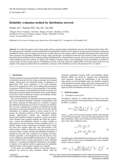 Pdf Reliability Evaluation Method For Distribution Network
