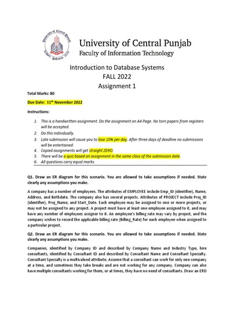 Database Systems Assignment 1 Er Diagram Questions For Company