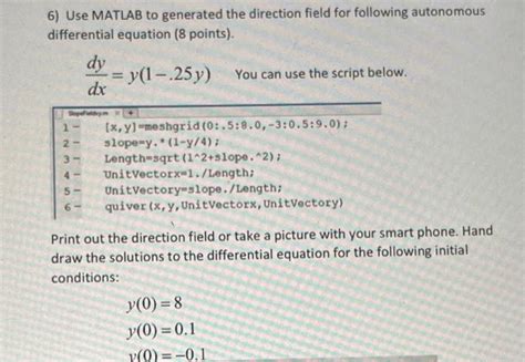 Solved 6 Use Matlab To Generated The Direction Field For