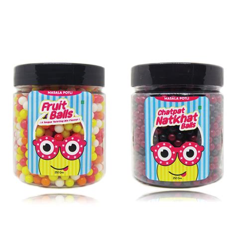 Fruit Ball And Chatpat Natkhat Balls Candy 250 Grams Each Masala Potli
