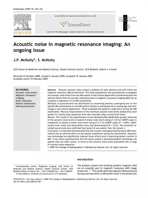 Pdf Acoustic Noise In Magnetic Resonance Imaging An Ongoing Issue Dokumen Tips