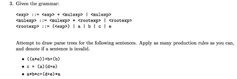 Solved 3 Given The Grammar Attempt To Draw Parse Trees For