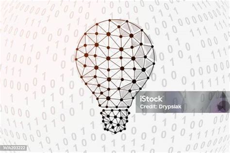 전구 3d 바이너리 코드 배경과 낮은 폴리 기호 아이디어 디자인 벡터 일러스트레이션 연결된 점이 있는 혁신 다각형 기호 0명에 대한 스톡 벡터 아트 및 기타 이미지 Istock
