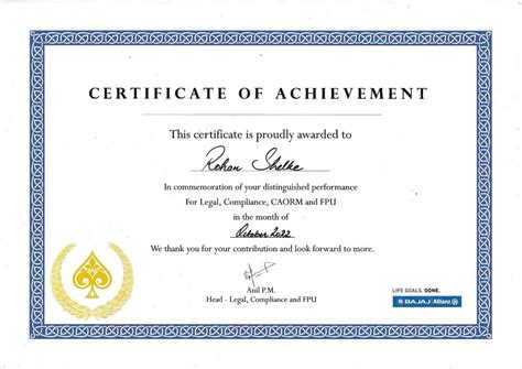 Rohan Shelke On Linkedin Received This Certificate Of Achievement From The Head Of The Legal