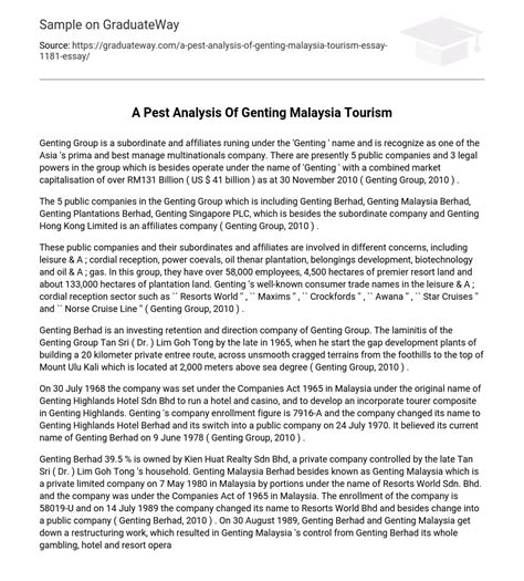 ⇉a Pest Analysis Of Genting Malaysia Tourism Essay Example Graduateway