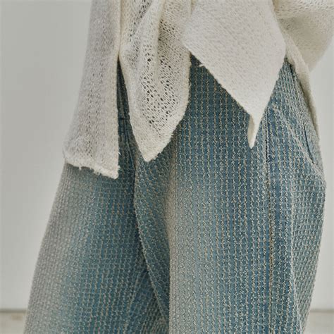 노이어 포 우먼 데미지 스트라이프 와이드 데님 팬츠 라이트블루 위시버킷