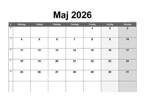 Maj 2026 Kalender Sverige Pdf And Excel