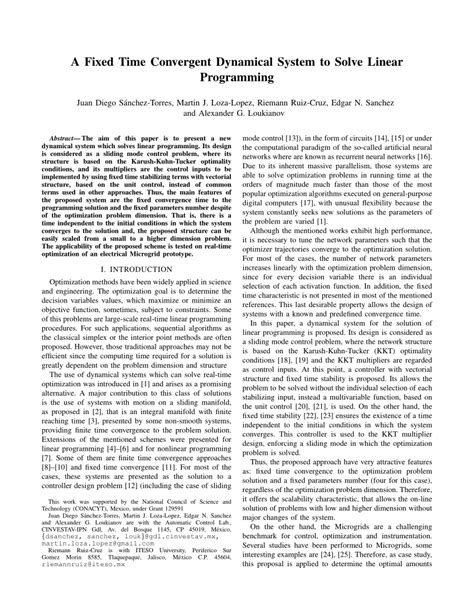 Pdf A Fixed Time Convergent Dynamical System To Solve Linear Programming