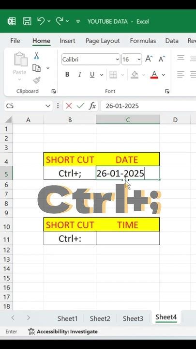 Just One Click For Tome And Date Shortsviral Excel Exceltech Exceltips Excellife Youtube