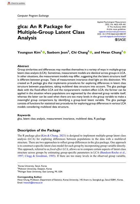 Pdf Glca An R Package For Multiple Group Latent Class Analysis