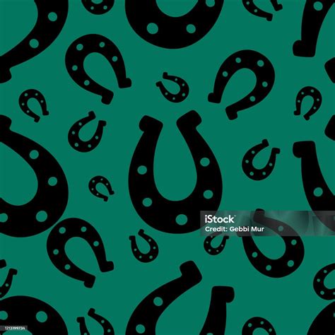 매끄러운 패턴 해피 호스슈의 실루엣 벡터 고립 된 에메랄드 배경입니다 말 신발 잉크 드로잉의 모방 표지 벽지 섬유에 대한 아이디어 추상 이미지입니다 St Patricks