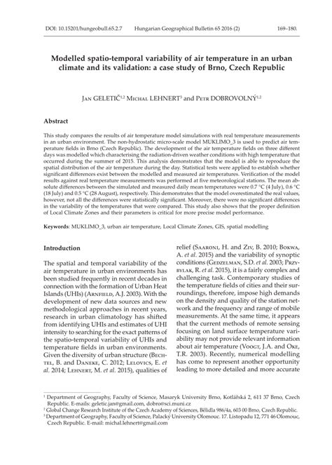 Pdf Modelled Spatio Temporal Variability Of Air Temperature In An