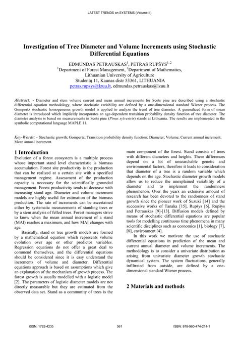 Pdf Investigation Of Tree Diameter And Volume Increments Using Stochastic Differential Equations