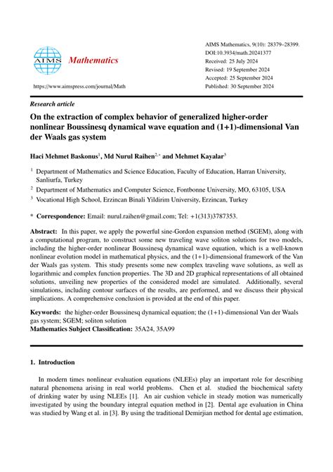 Pdf On The Extraction Of Complex Behavior Of Generalized Higher Order Nonlinear Boussinesq