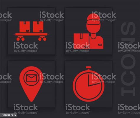 세트 스톱워치 철도 마차 지도 용지 아이콘에 골판지 상자와 자리 표시자를 가진 배달 남자 벡터 0명에 대한 스톡 벡터 아트 및 기타 이미지 Istock