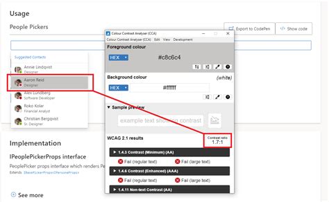 peoplepicker selected suggestion background color contrast ratio is less than 3 1 · issue 11576