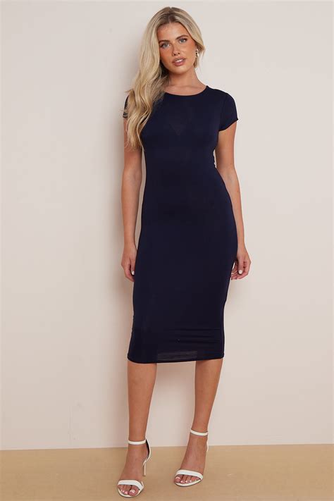 Navy Cap Sleeve Midi Dress Aftershock London