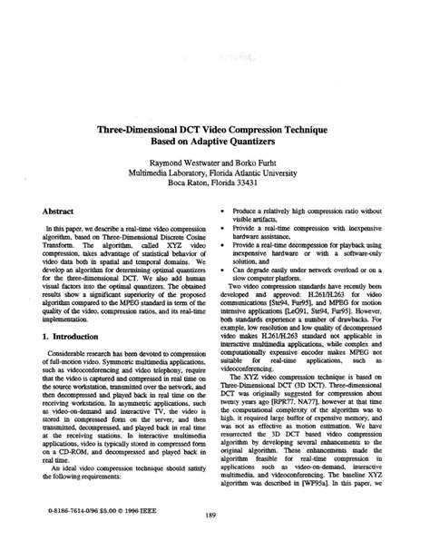 Pdf Three Dimensional Dct Video Compression Technique Based On Adaptive Quantizers