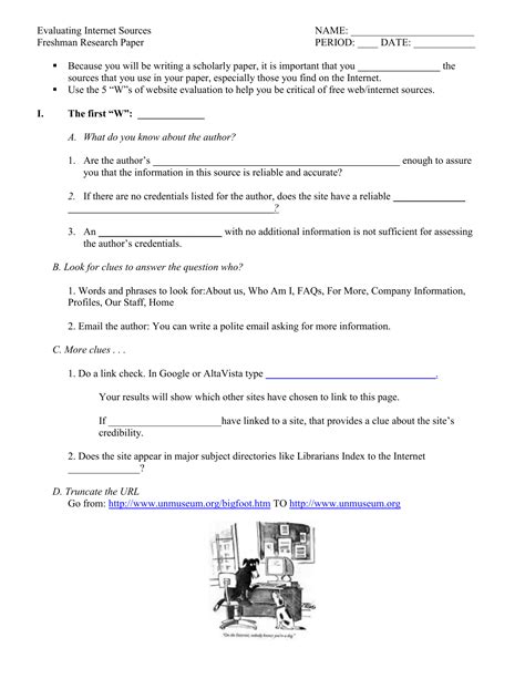 8 Evaluating Internet Sources Worksheet