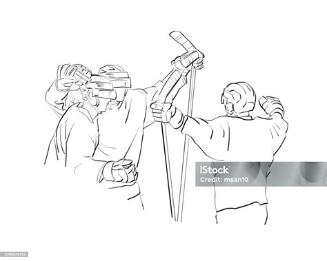 하키 아이스 하키 선수 목표 축하 선 그리기 고립 된 벡터 일러스트 레이 션 Championship에 대한 스톡 벡터 아트 및 기타 이미지 Championship