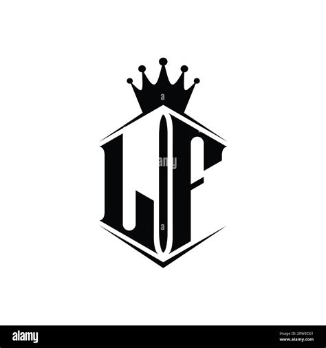 Lf Letter Logo Monogram Hexagon Shield Shape Crown With Sharp Style