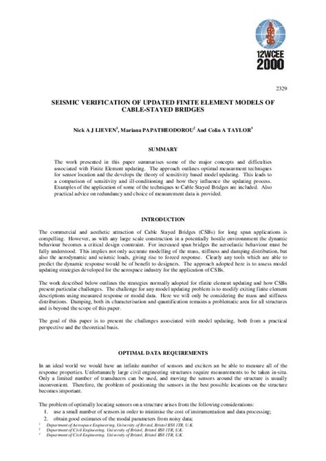 Pdf Seismic Verification Of Updated Finite Element Models Of Cable Stayed Bridges Nick
