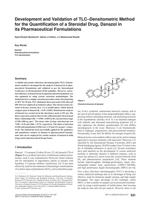 Pdf Development And Validation Of Tlc Densitometric Method For The Quantification Of A