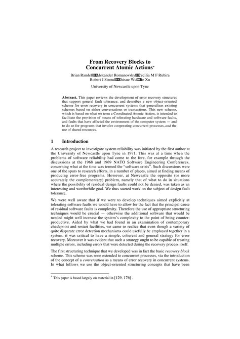 Pdf From Recovery Blocks To Concurrent Atomic Actions