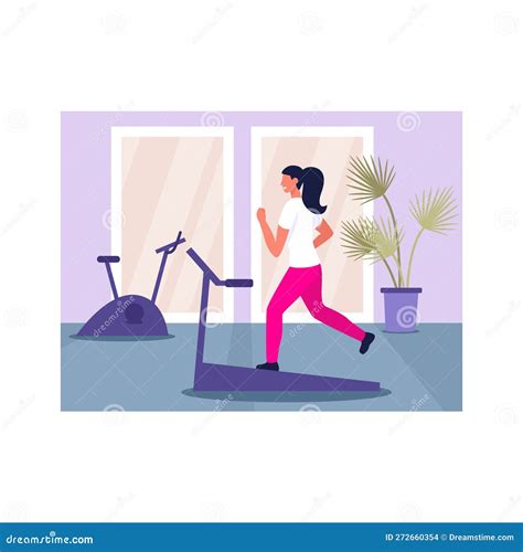 Cartoon Character Of Athletic Woman Using Treadmill Stock Vector Illustration Of Active Sweat