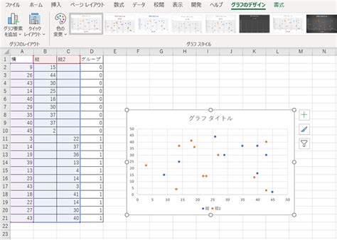 【excel】エクセルにて散布図の色分け（グループ・条件ごと）する方法【点や線・凡例など】｜おでかけラボ