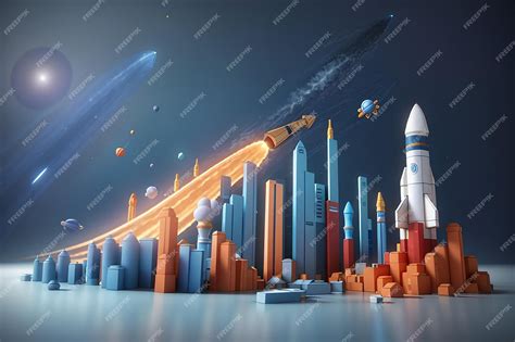 Premium Ai Image 3d Render Business Graph Bar Chart With Flying Space Rocket Concept Space For