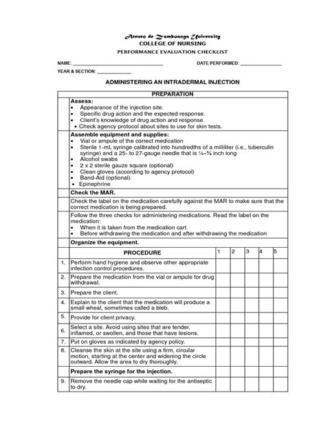 Administering An Intradermal Injection Pdf Injection Medicine